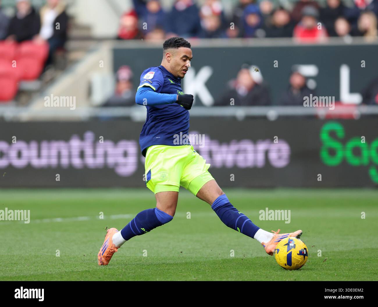Preston North End's Lewis Dobbin scores their side's first goal of the ...
