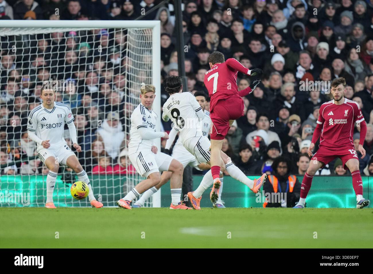 Liverpool's Florian Wirtz takes a shot at goal during the English ...