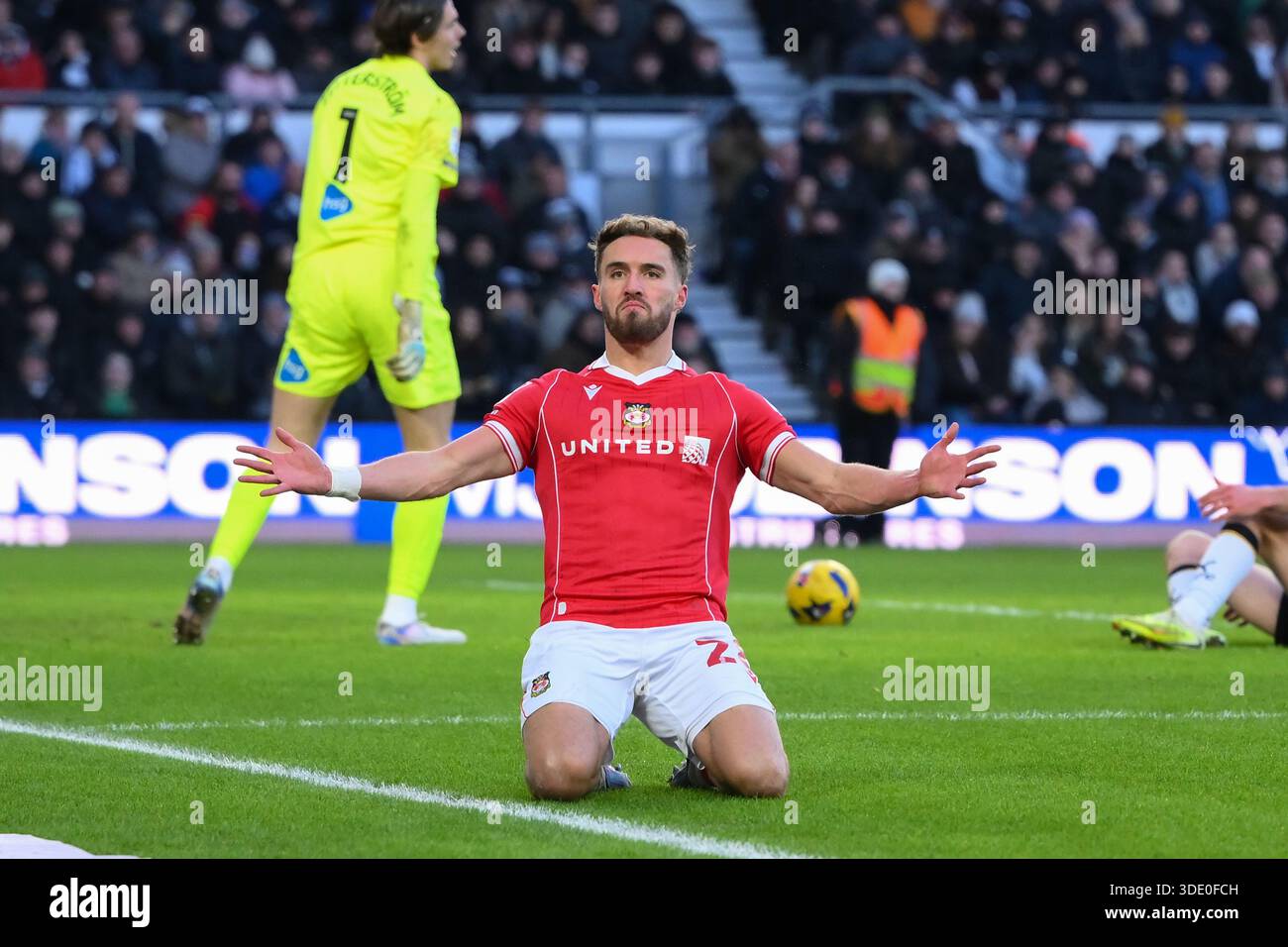 Sam Smith of Wrexham celebrates after scoring a goal to make it 0-1 ...