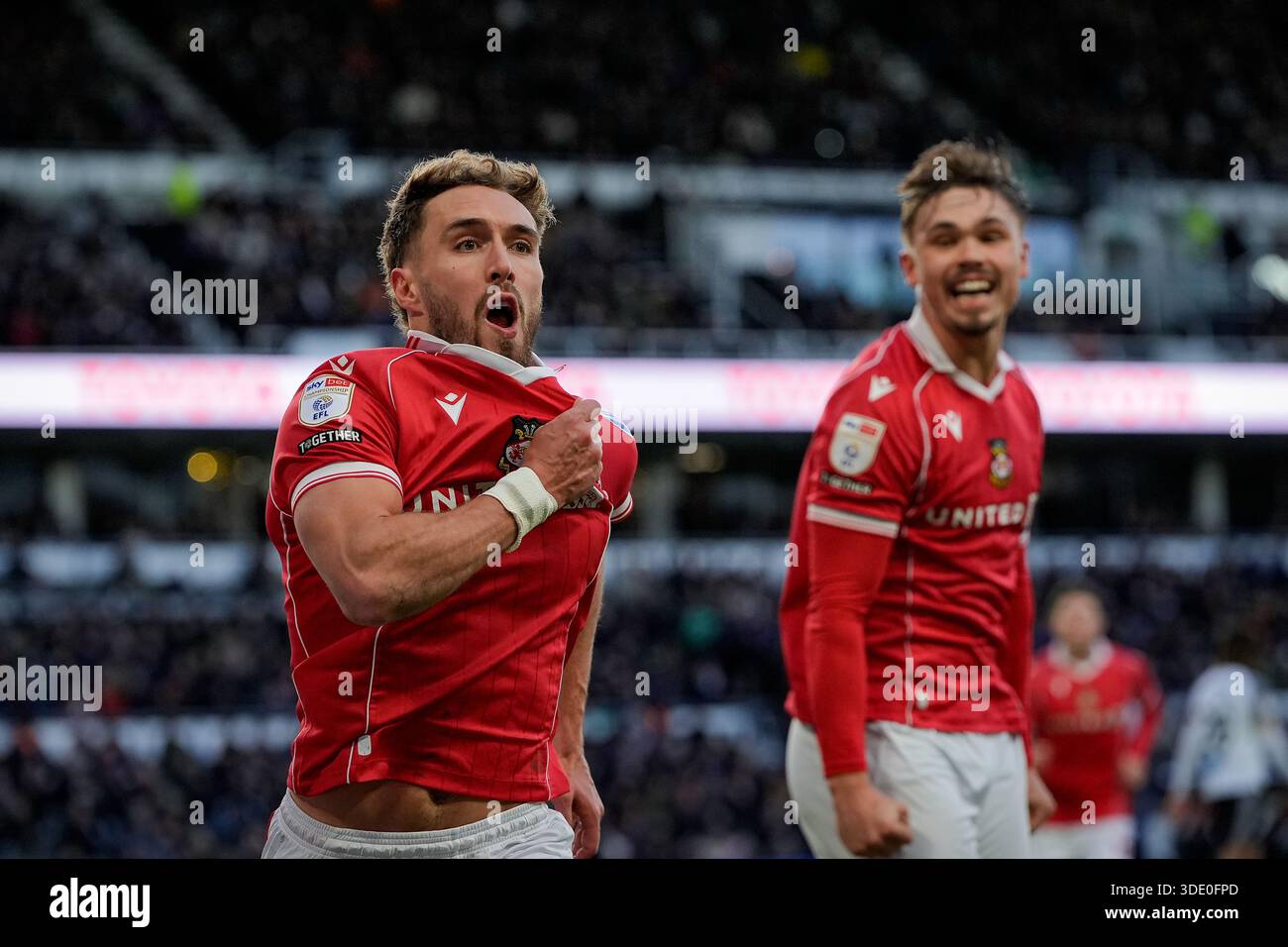 Sam Smith of Wrexham celebrates his goal to make it 0-1 during the Sky ...