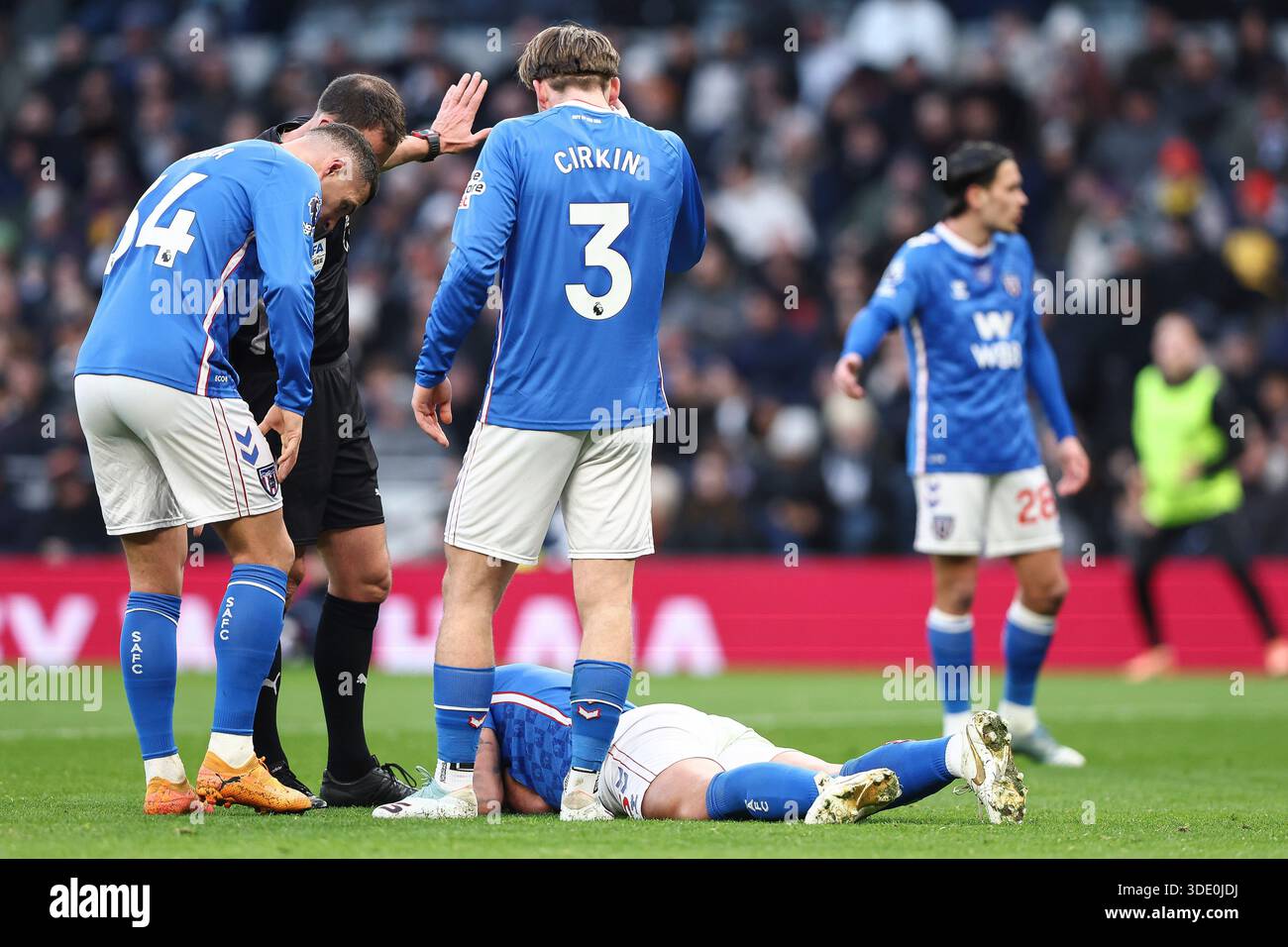 Omar Alderete of Sunderland on the ground following a knock during the ...