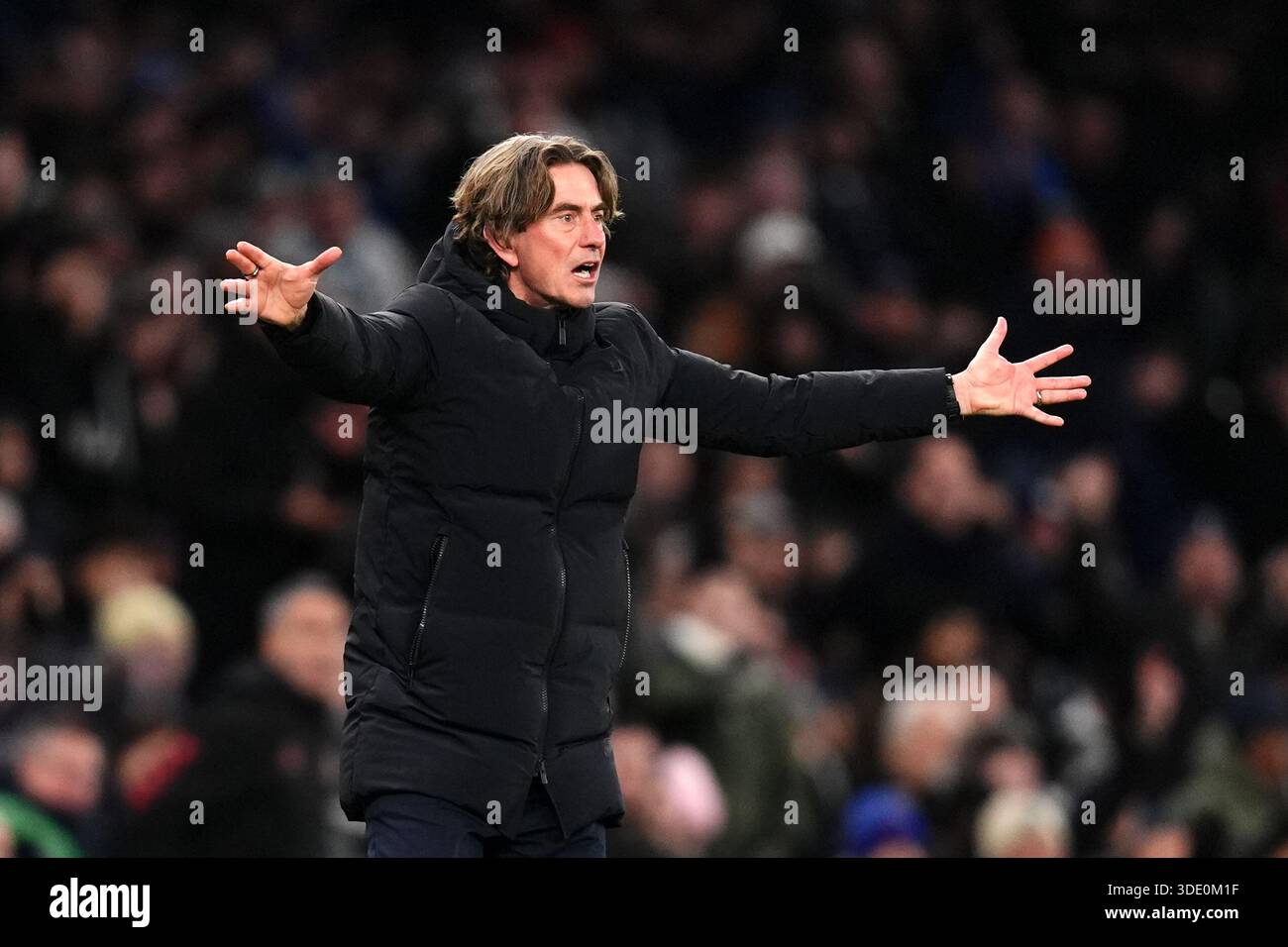 Tottenham Hotspur manager Thomas Frank gestures on the touchline during ...
