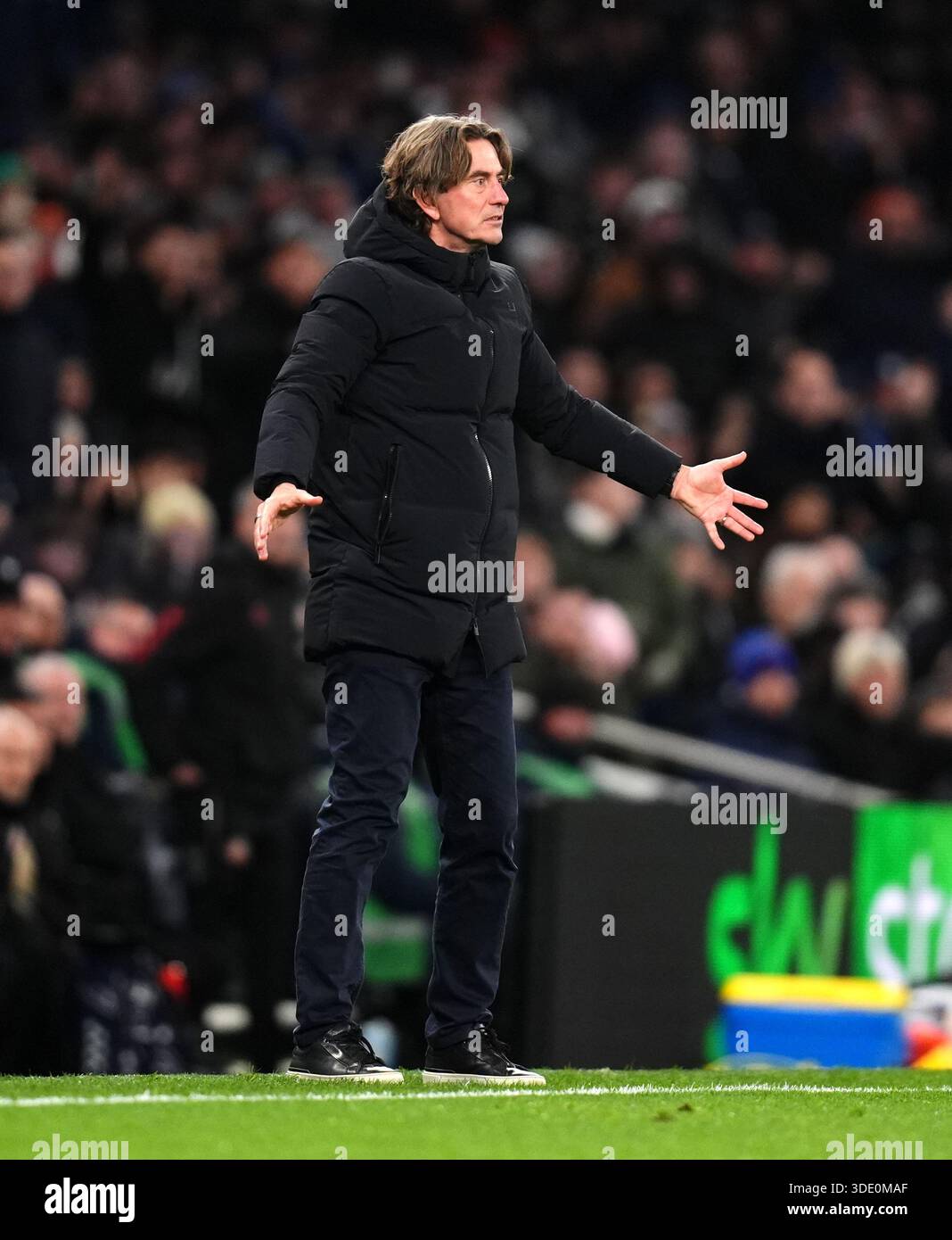 Tottenham Hotspur manager Thomas Frank gestures on the touchline during ...