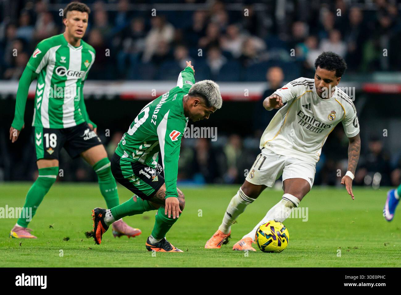 Real Madrid CF’s Rodrygo Goes (r) and Real Betis Balompie's Cucho ...