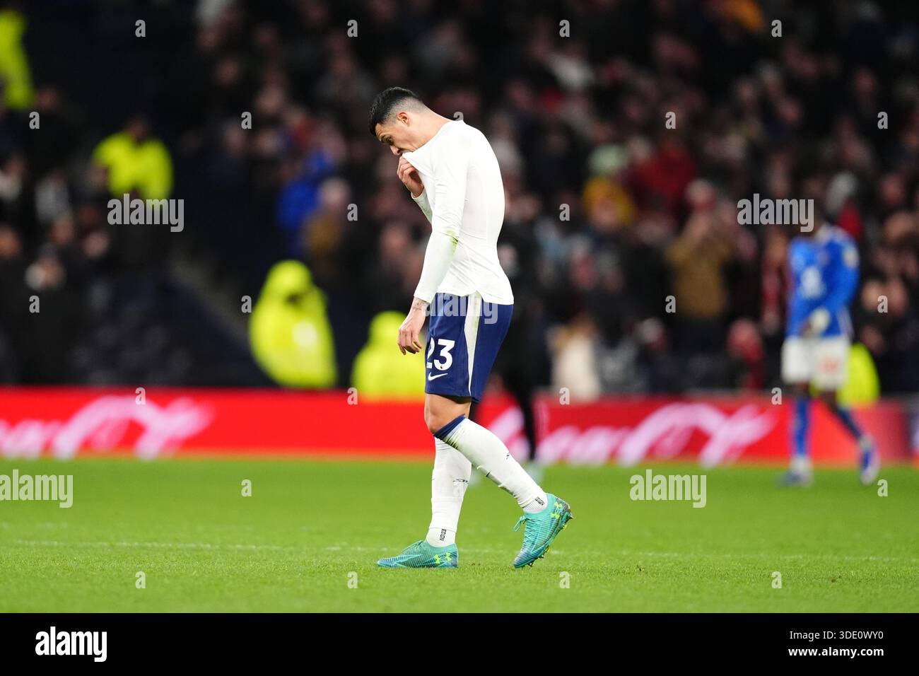 Tottenham Hotspur's Pedro Porro reacts following the Premier League ...