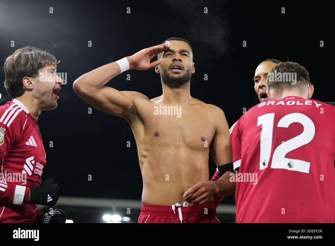 Liverpool's Cody Gakpo celebrates after scoring his side's second goal ...