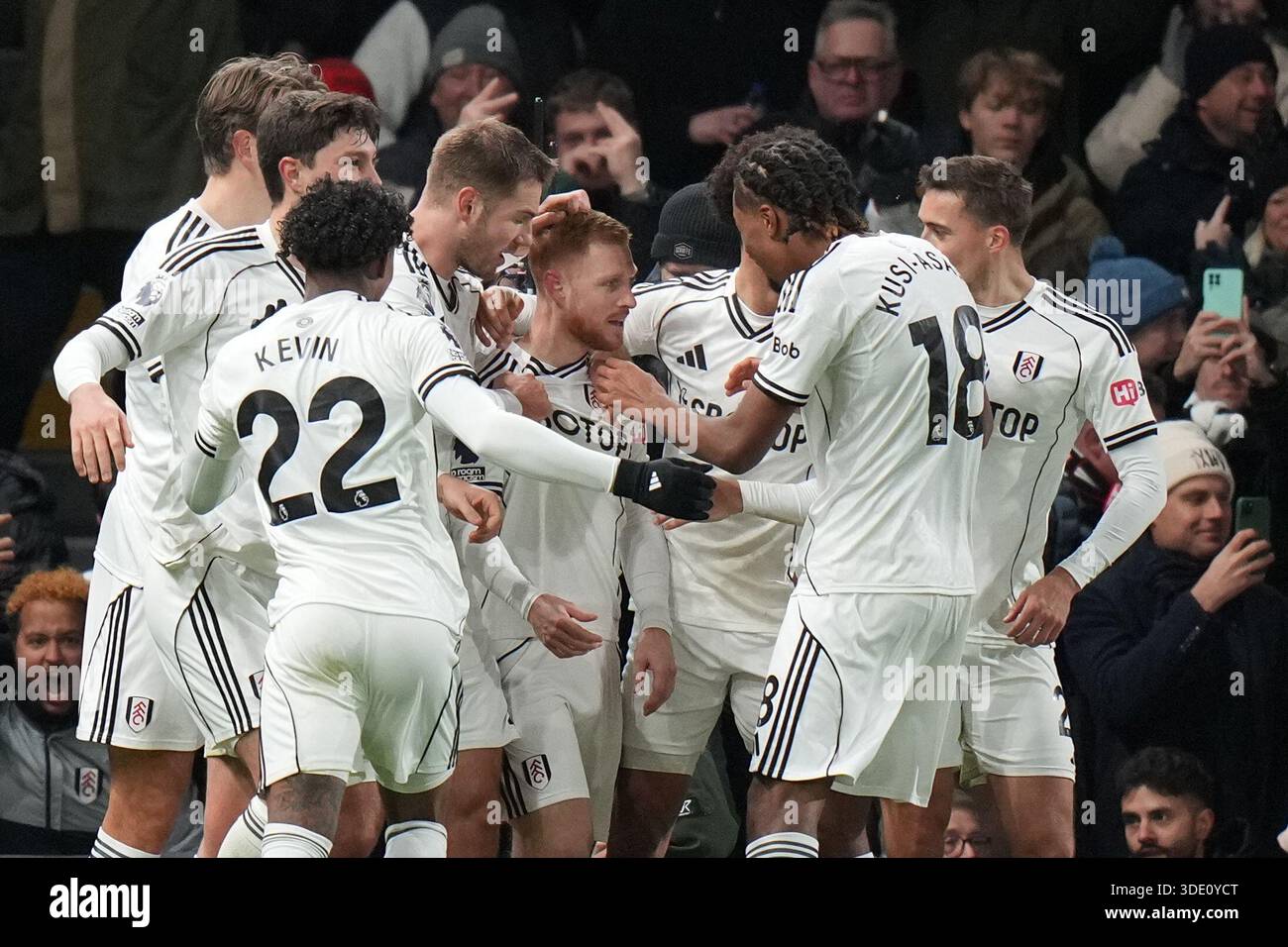 Fulham's Harrison Reed, center, celebrates after scoring his side's ...