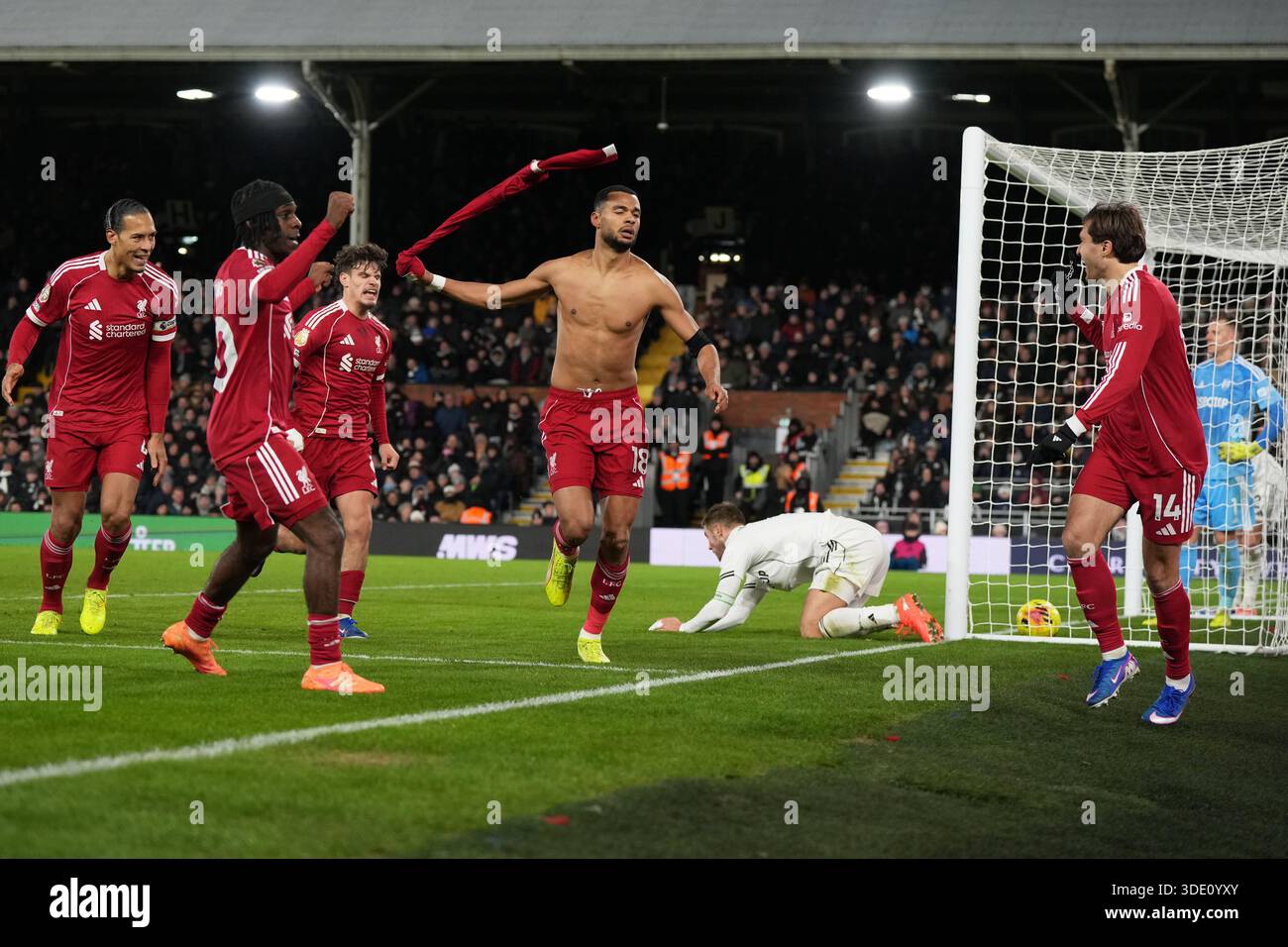 Liverpool's Cody Gakpo celebrates after scoring his side's second goal ...
