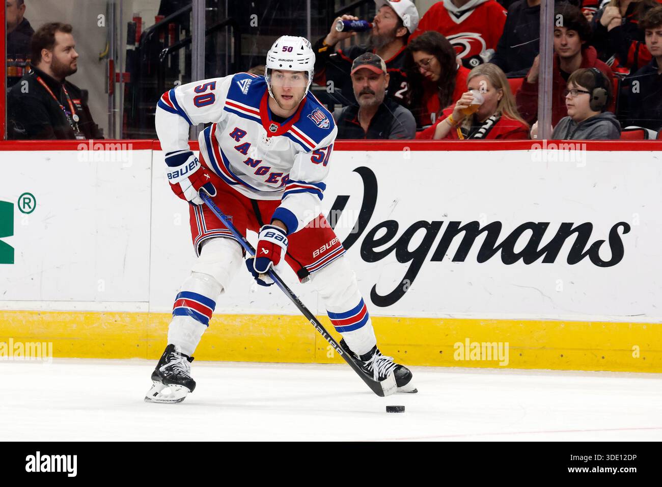 New York Rangers' Will Cuylle (50) carries the puck against the ...
