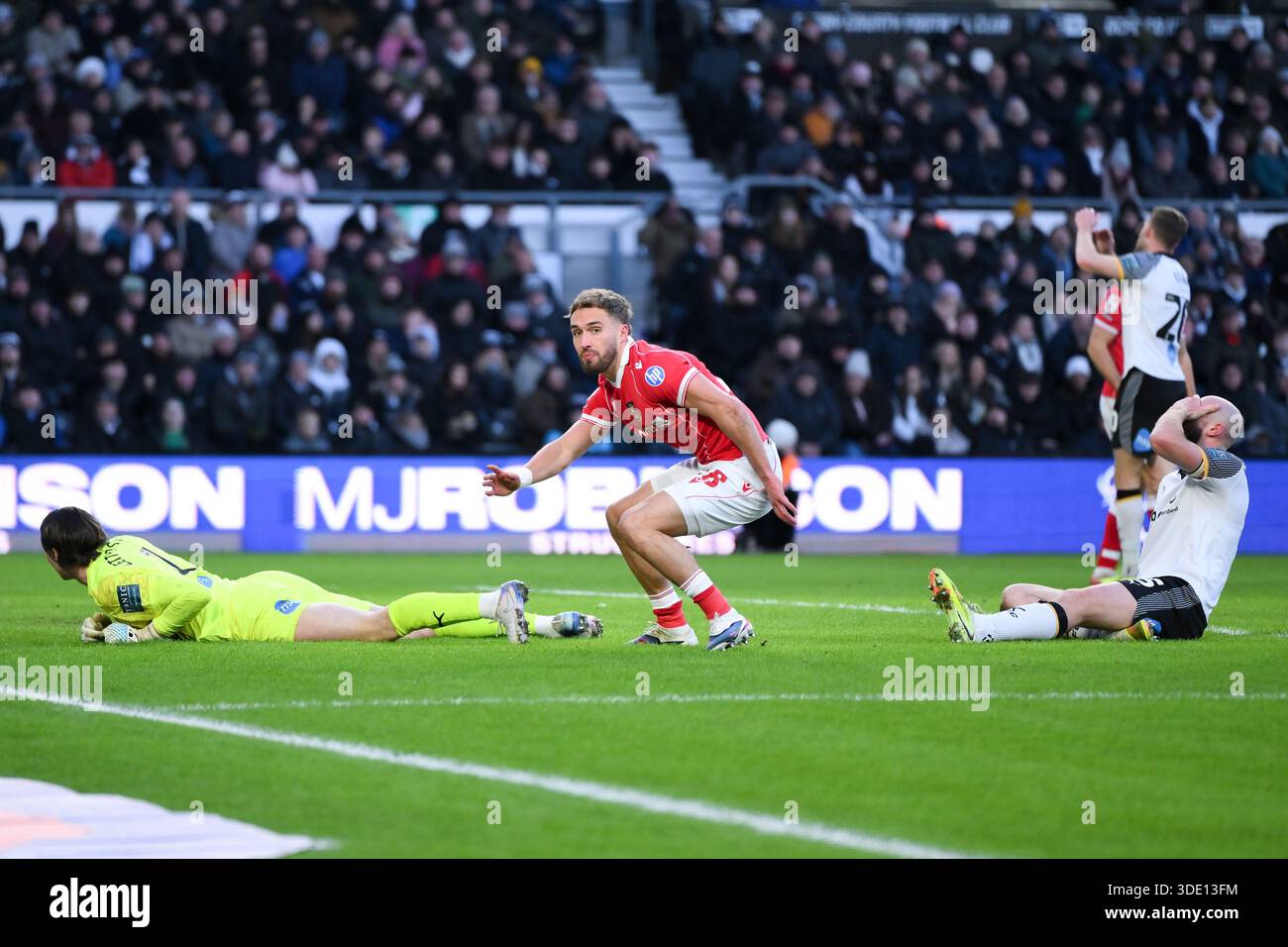 Sam Smith of Wrexham celebrates after scoring a goal to make it 0-1 ...