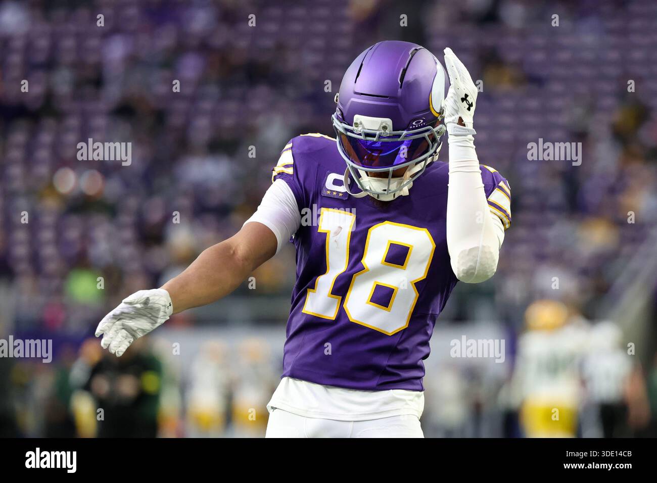 Minnesota Vikings wide receiver Justin Jefferson reacts on the field ...