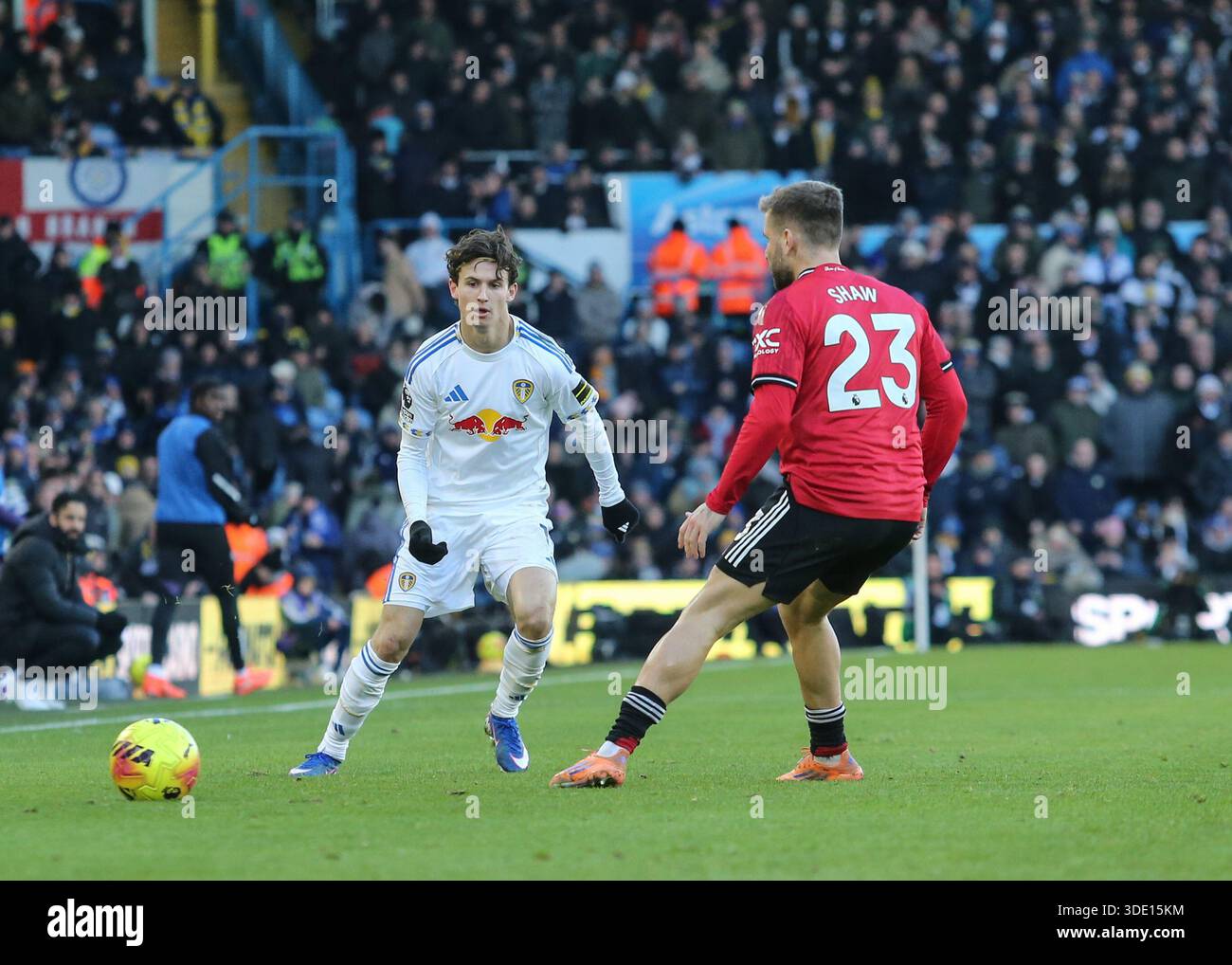 Brenden Aaronson of Leeds United passes the ball during the Premier ...