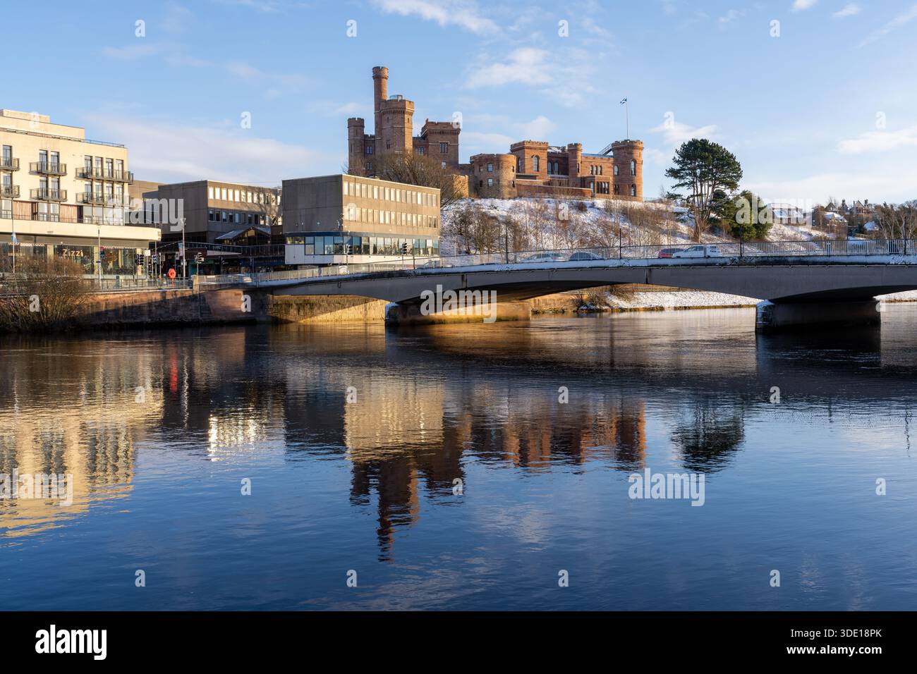 Inverness Castle stands across the River Ness, showcasing its structure ...