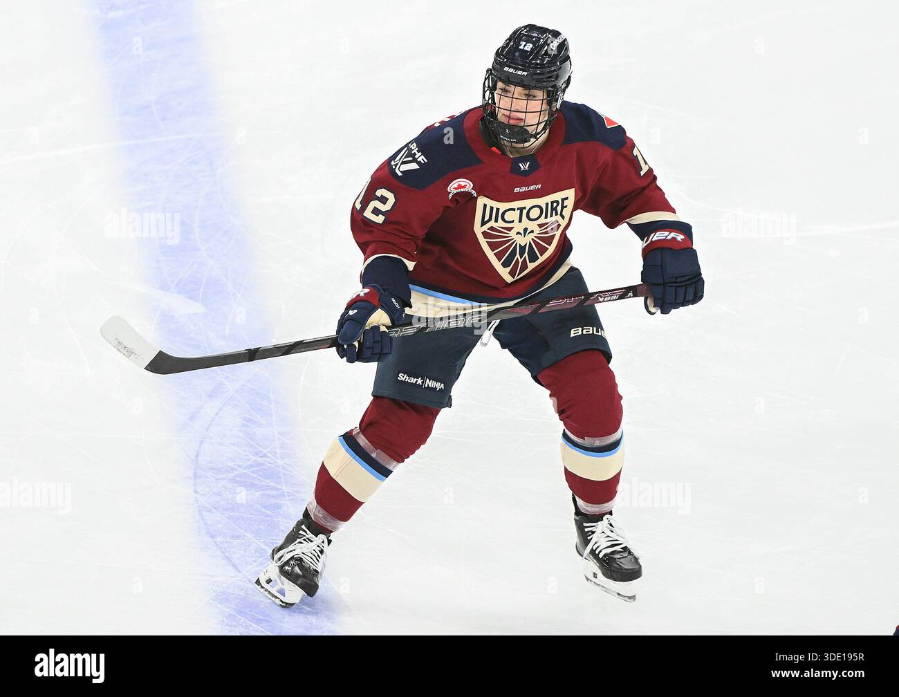 Montreal Victoire's Tamara Giaquinto (12) skates prior to a PWHL hockey ...