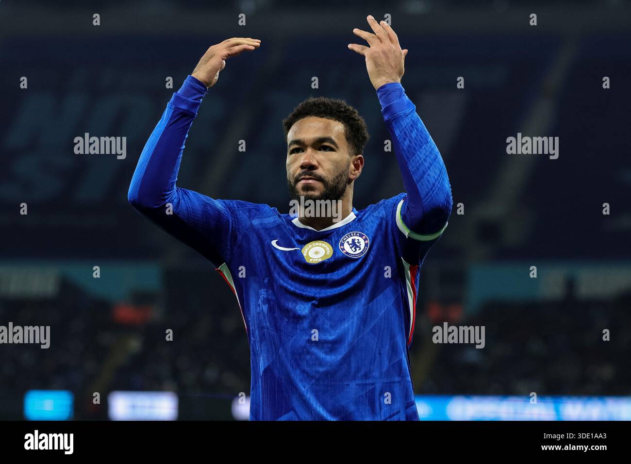 Reece James of Chelsea gees up the away fans during the Premier League ...