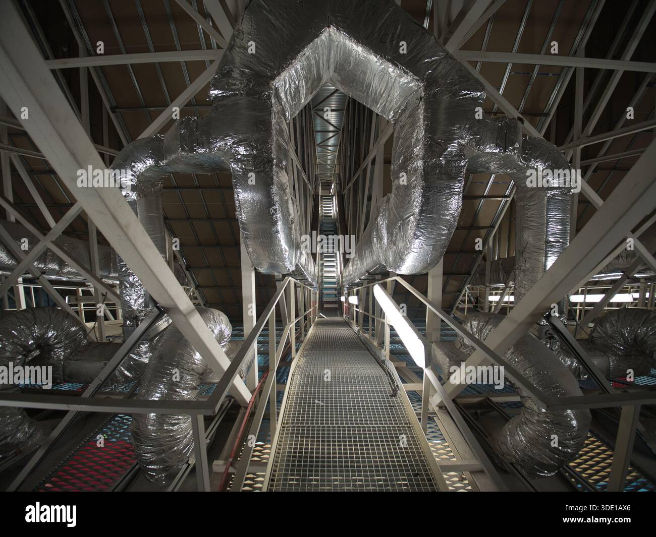 Industrial Ventilation Ducts and Maintenance Catwalk; View of insulated ...
