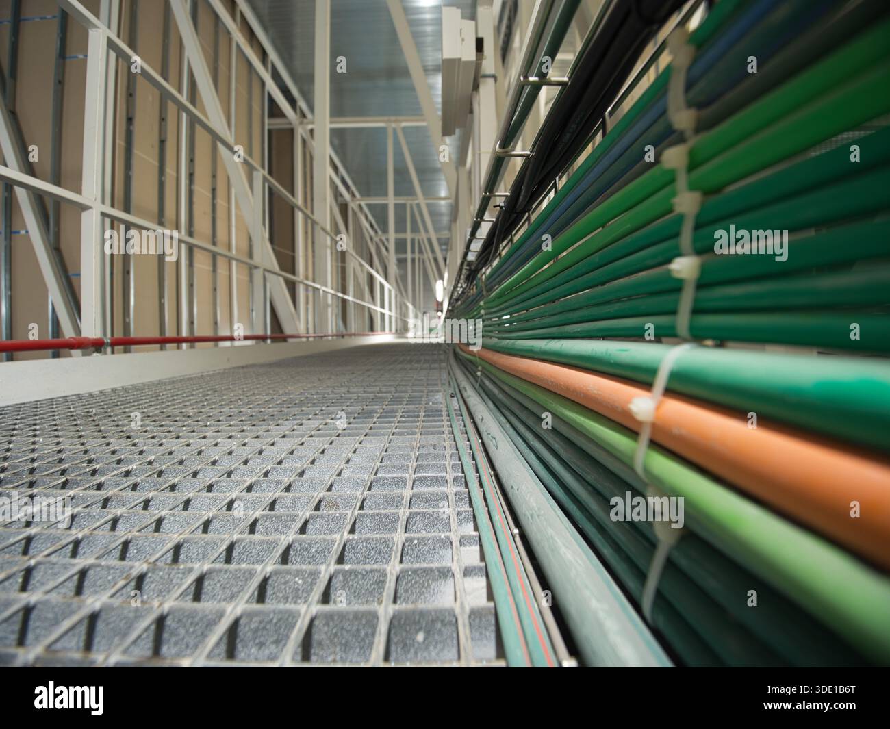 Industrial Metal Walkway Structure Low Angle; A dramatically lit, low ...