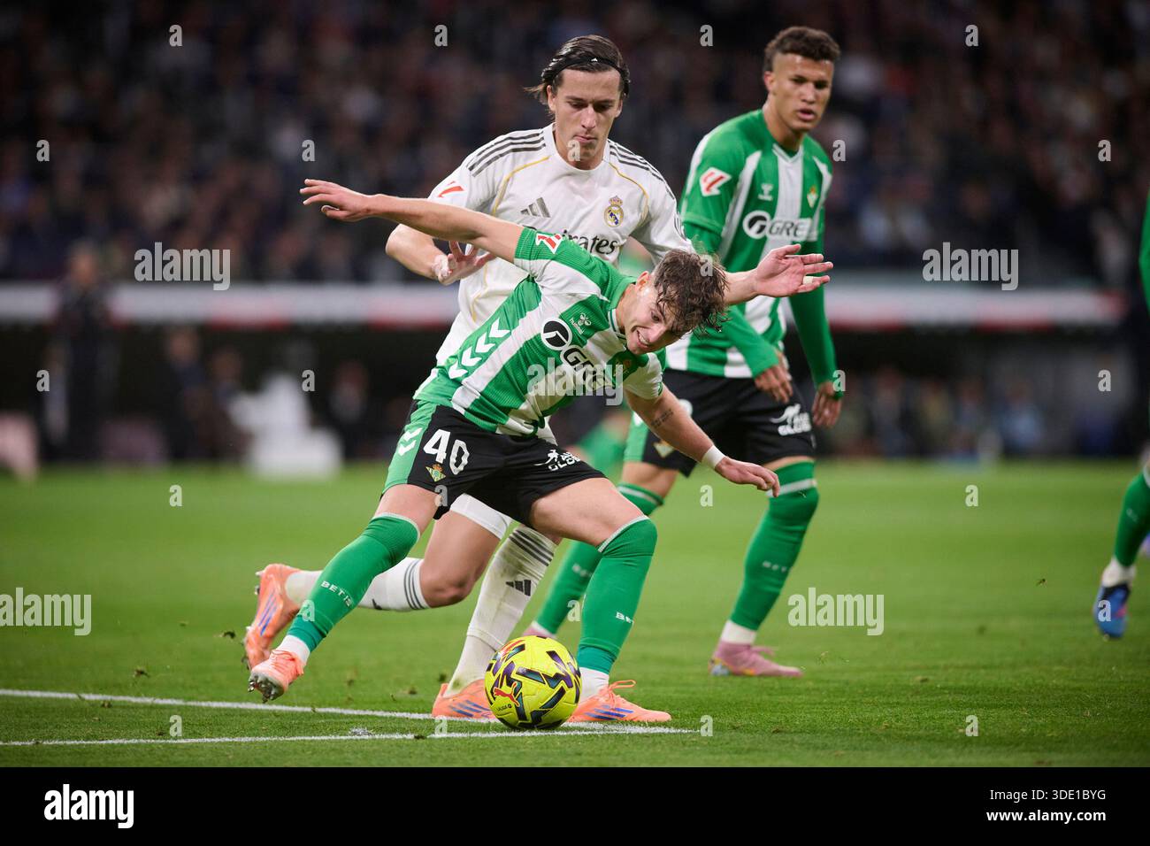 Real Madrid CF’s Alvaro Carreras (b) and Real Betis Balompie's Ángel ...