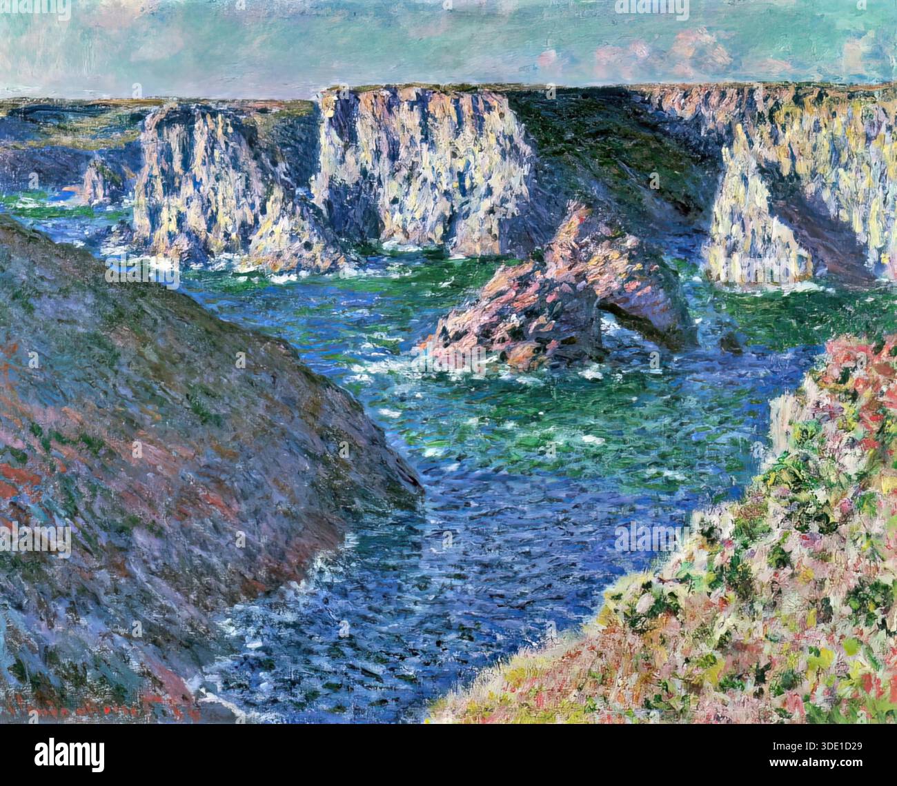 The Rocks of Belle-le, 1886, Claude Monet, Impressionist coastal cliff ...