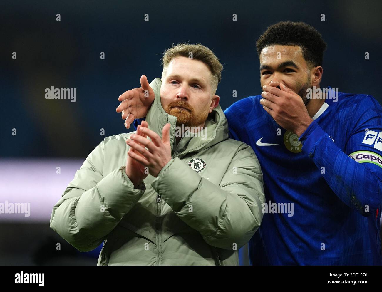 Chelsea interim manager Calum McFarlane and Reece James react following ...