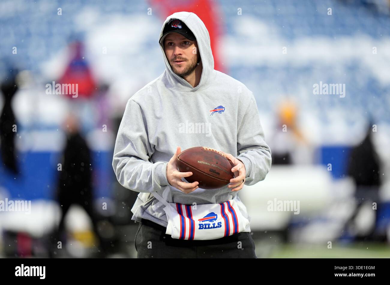 Buffalo Bills quarterback Josh Allen warms up before an NFL football ...