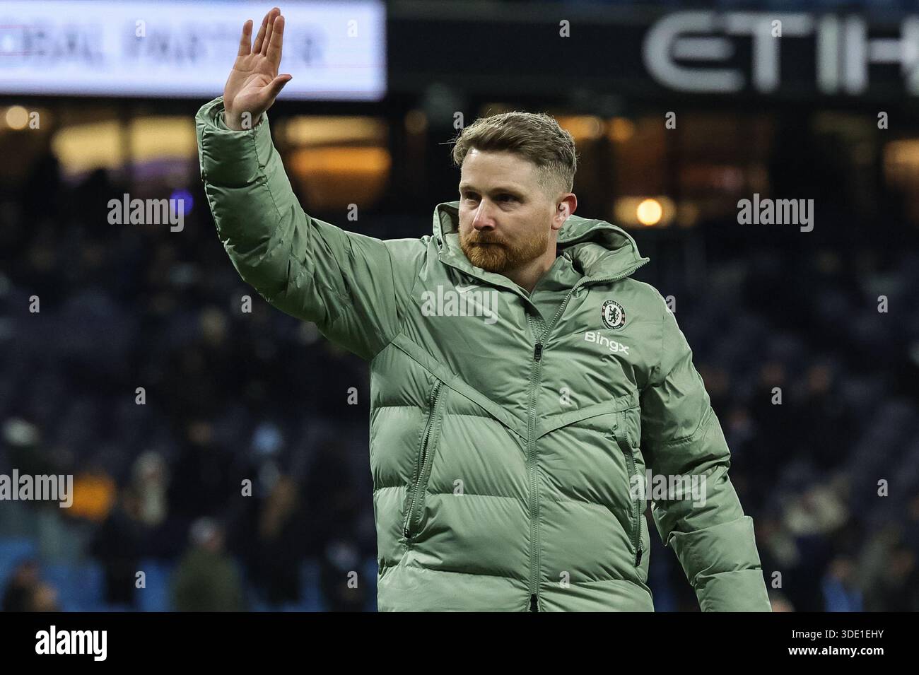Calum McFarlane interim manager of Chelsea waves to the fans during the ...