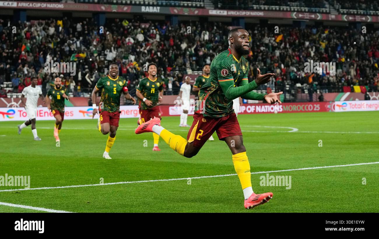 Cameroon's Junior Tchamadeu celebrates after he scored the opening goal ...