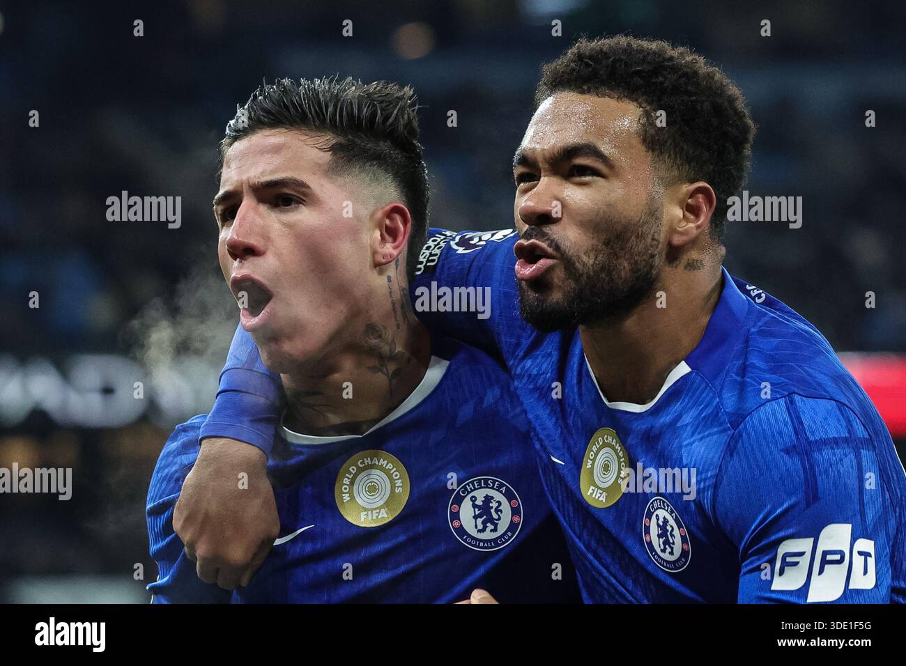 Manchester, UK. 04th Jan, 2026. Enzo Fernandez of Chelsea celebrates ...