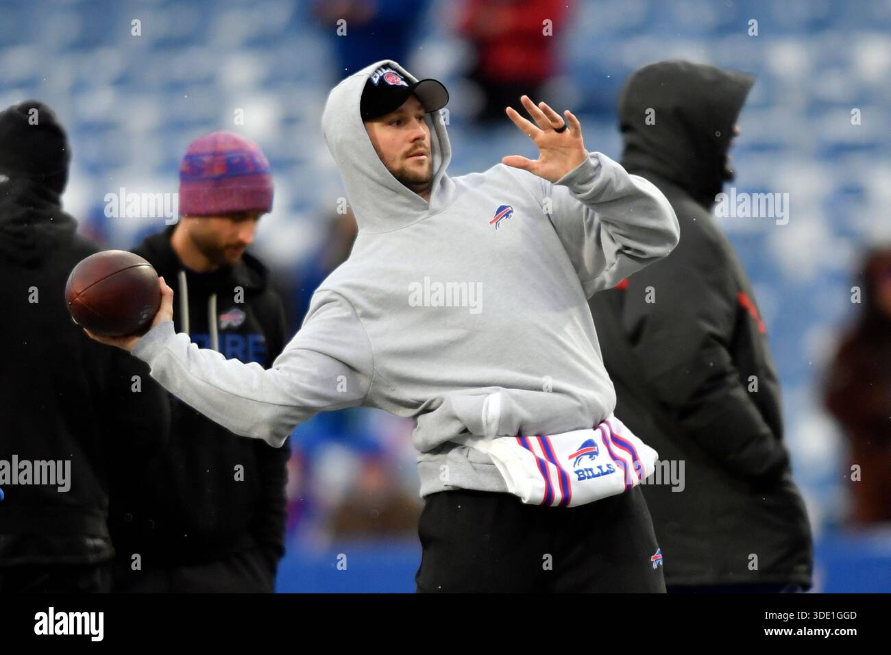 Buffalo Bills quarterback Josh Allen warms up before an NFL football ...