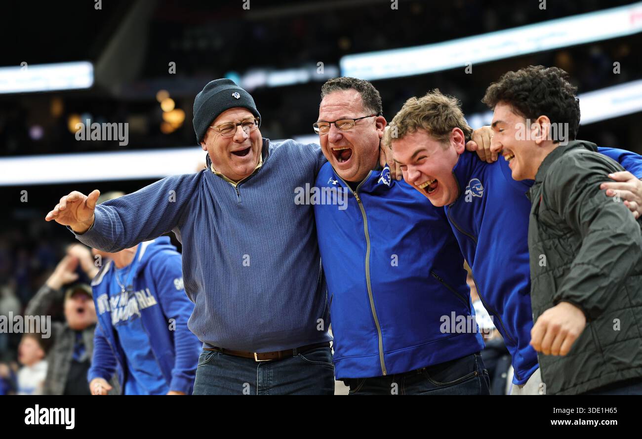 Seton Hall fans celebrate the win at Prudential Center. (Photo by Jess ...