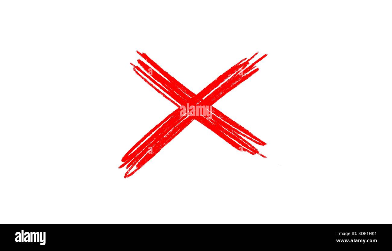 Red cross sign on white background, red cross marker. Hand-drawn red ...