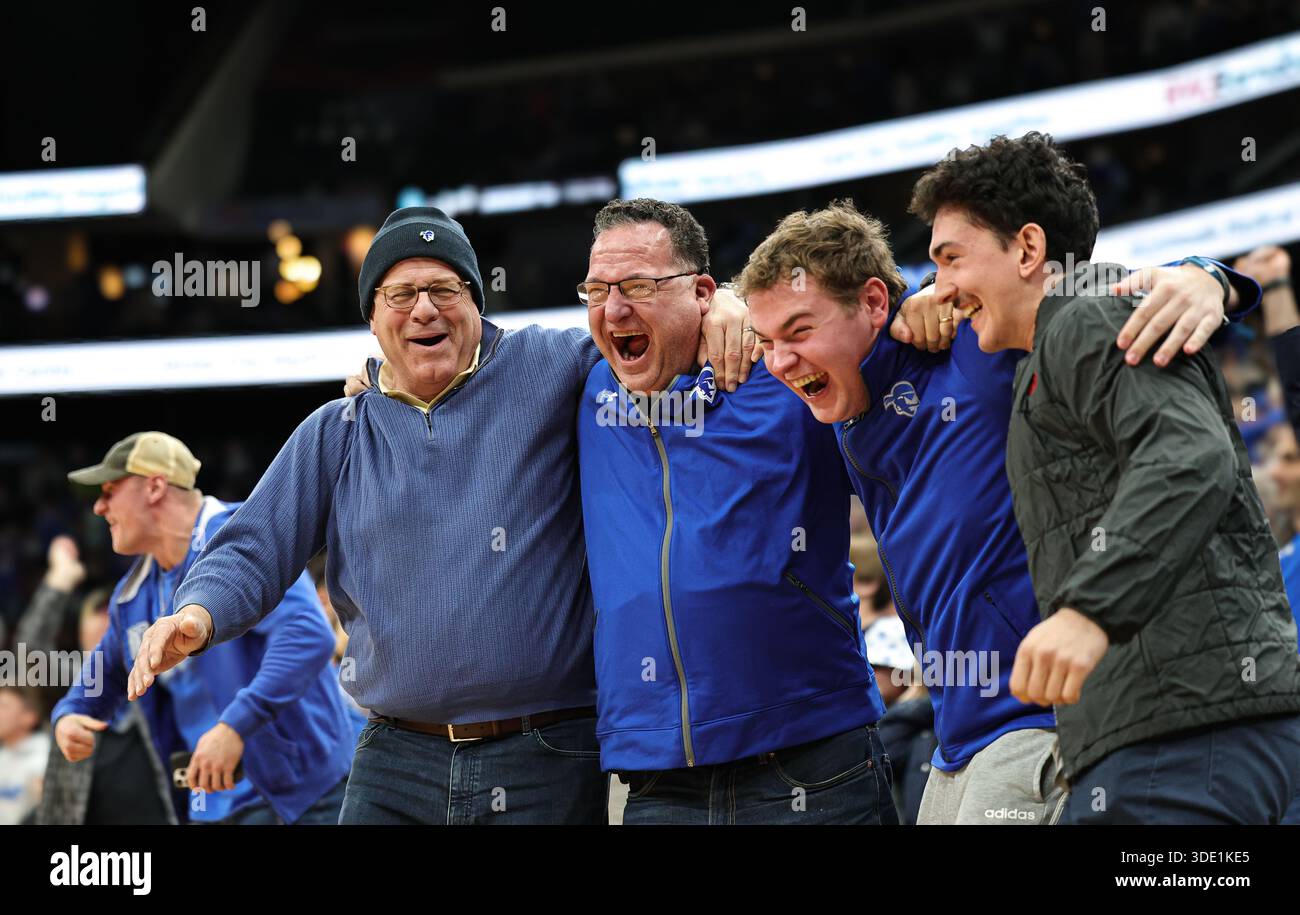 Seton Hall fans celebrate the win at Prudential Center. (Photo by Jess ...