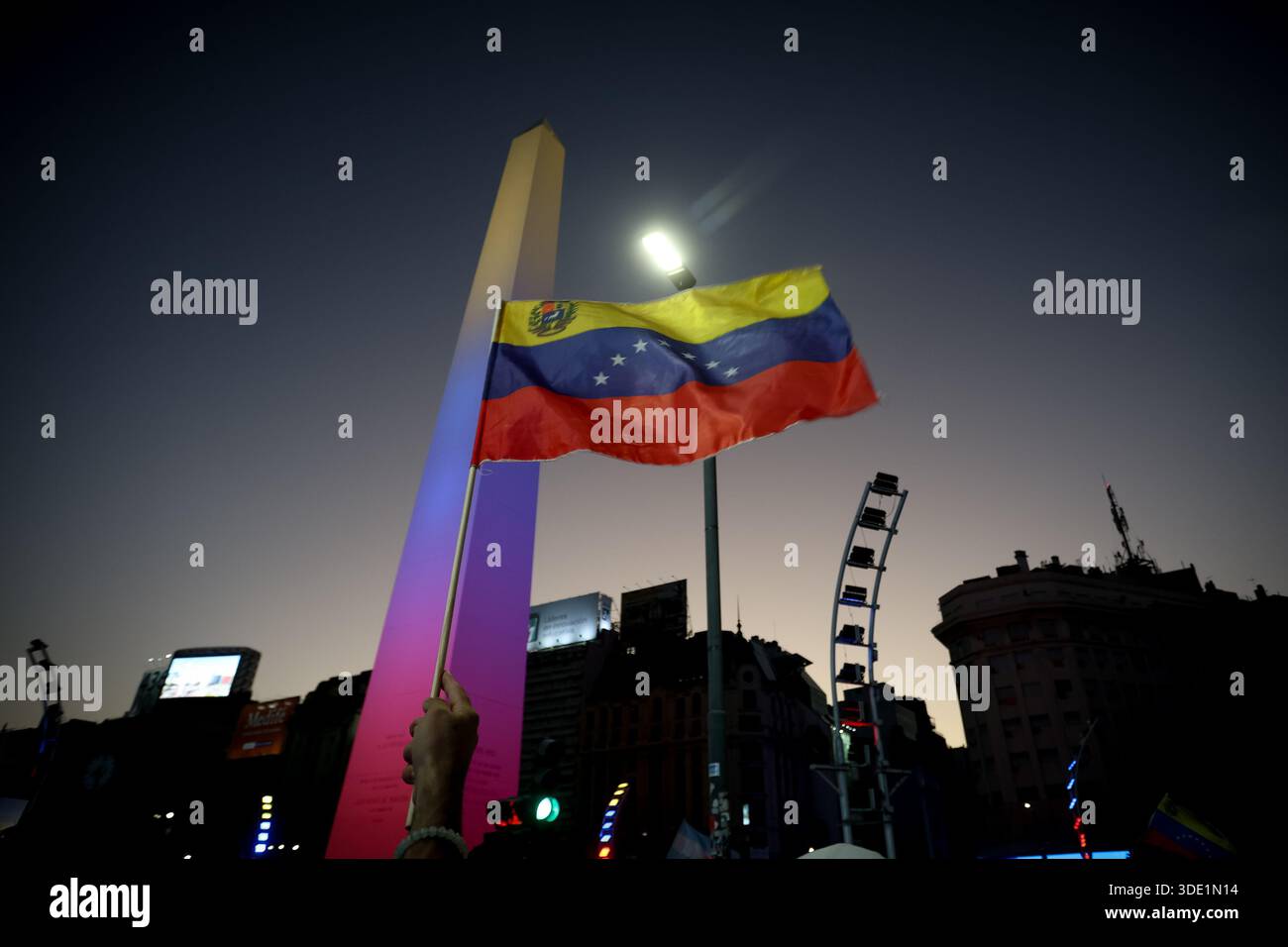 The obelisk seen illuminated in support of the people of Venezuela ...
