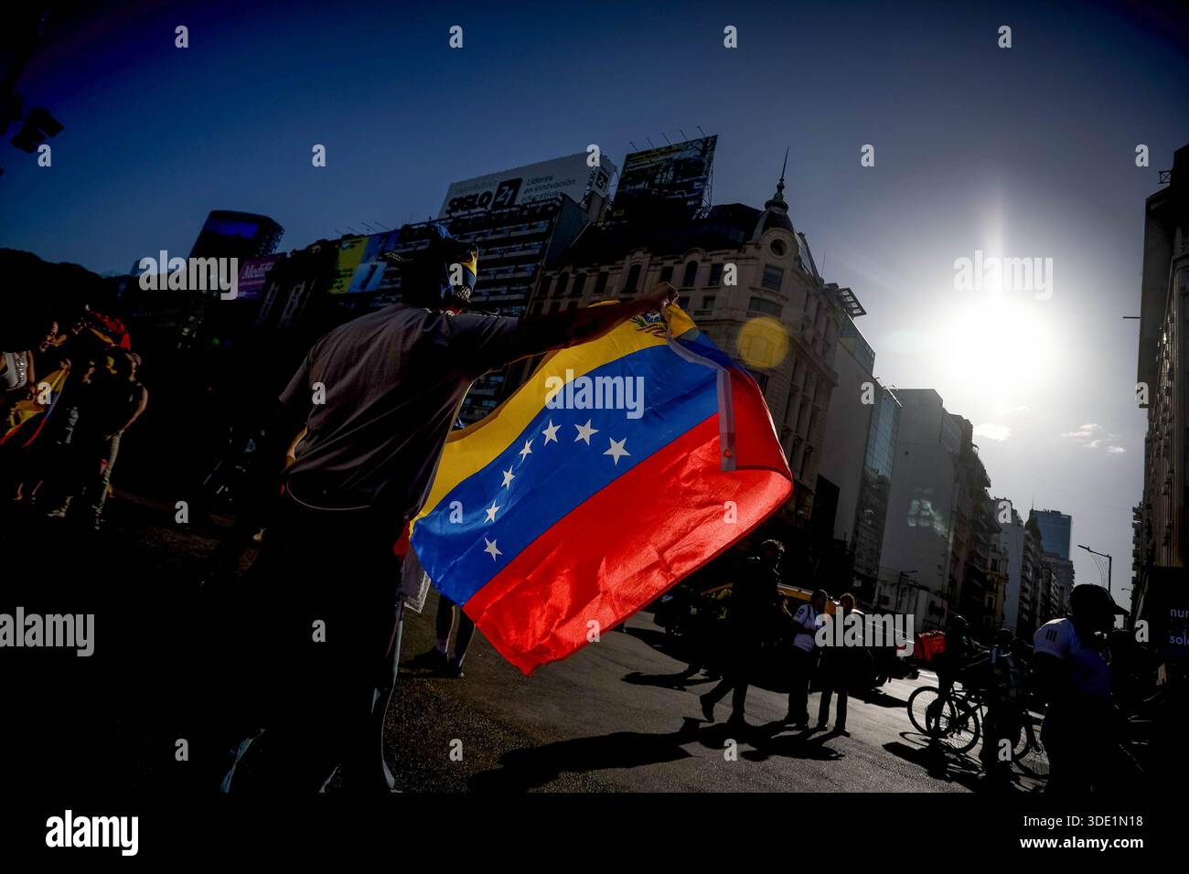 Venezuelan flags seen seen during celebrations for the capture of ...