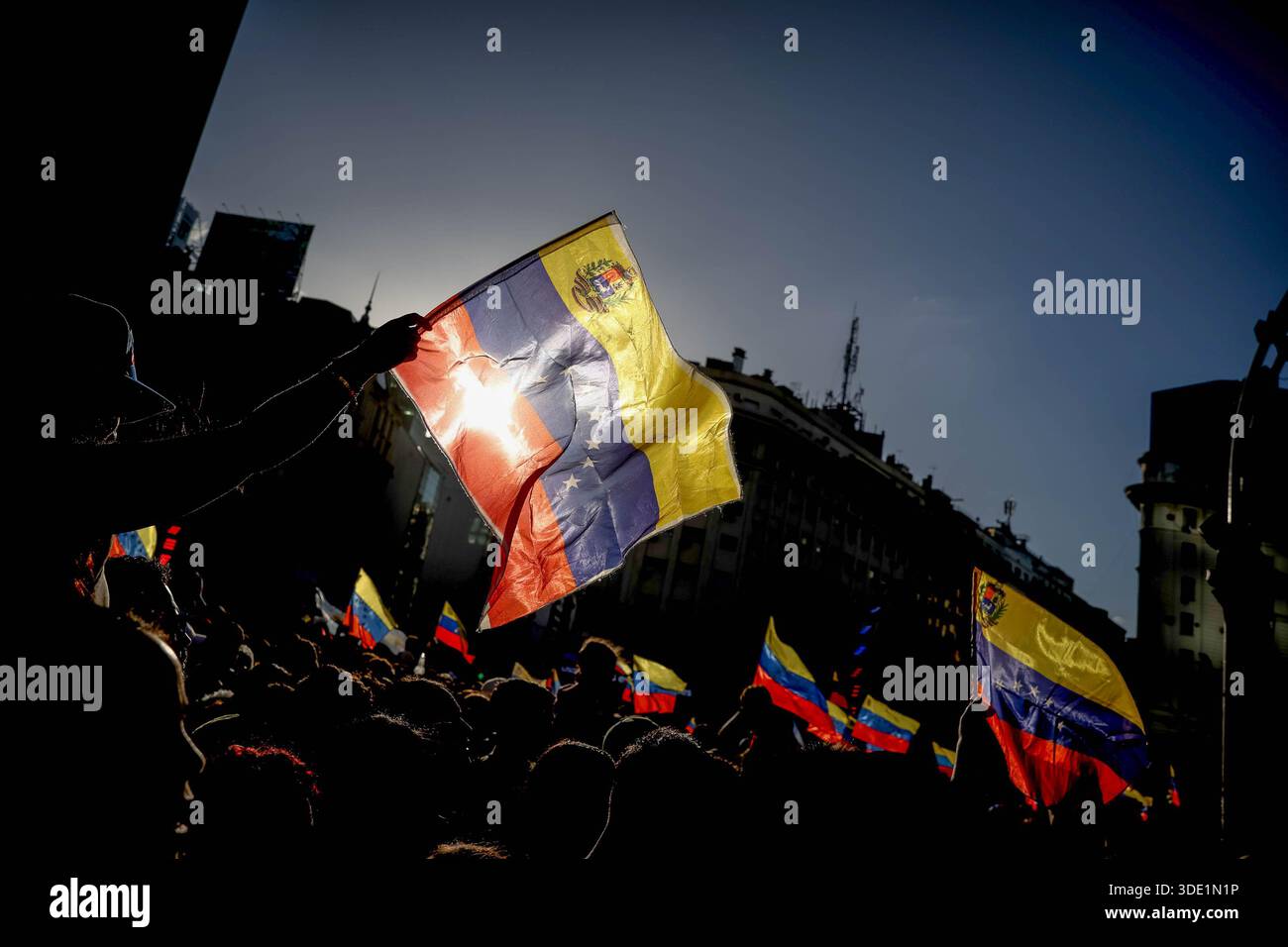 Venezuelan flags seen during the celebrations for the capture of ...
