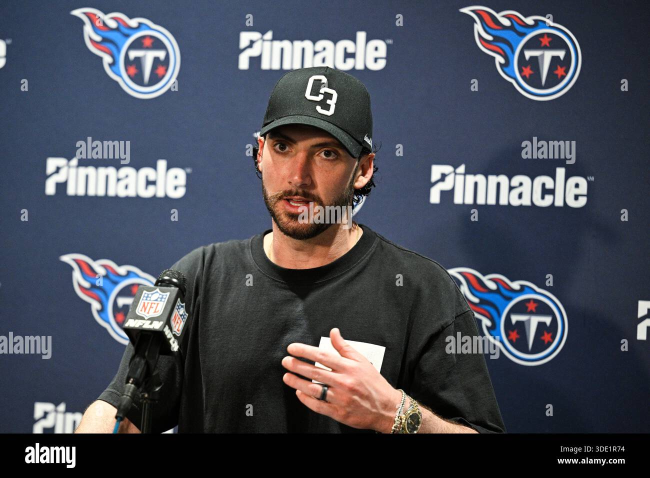Tennessee Titans quarterback Brandon Allen speaks during a news ...