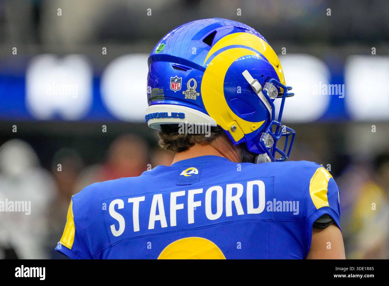 Detailed view of the NFL Pro Bowl game sticker on the helmet of Los ...