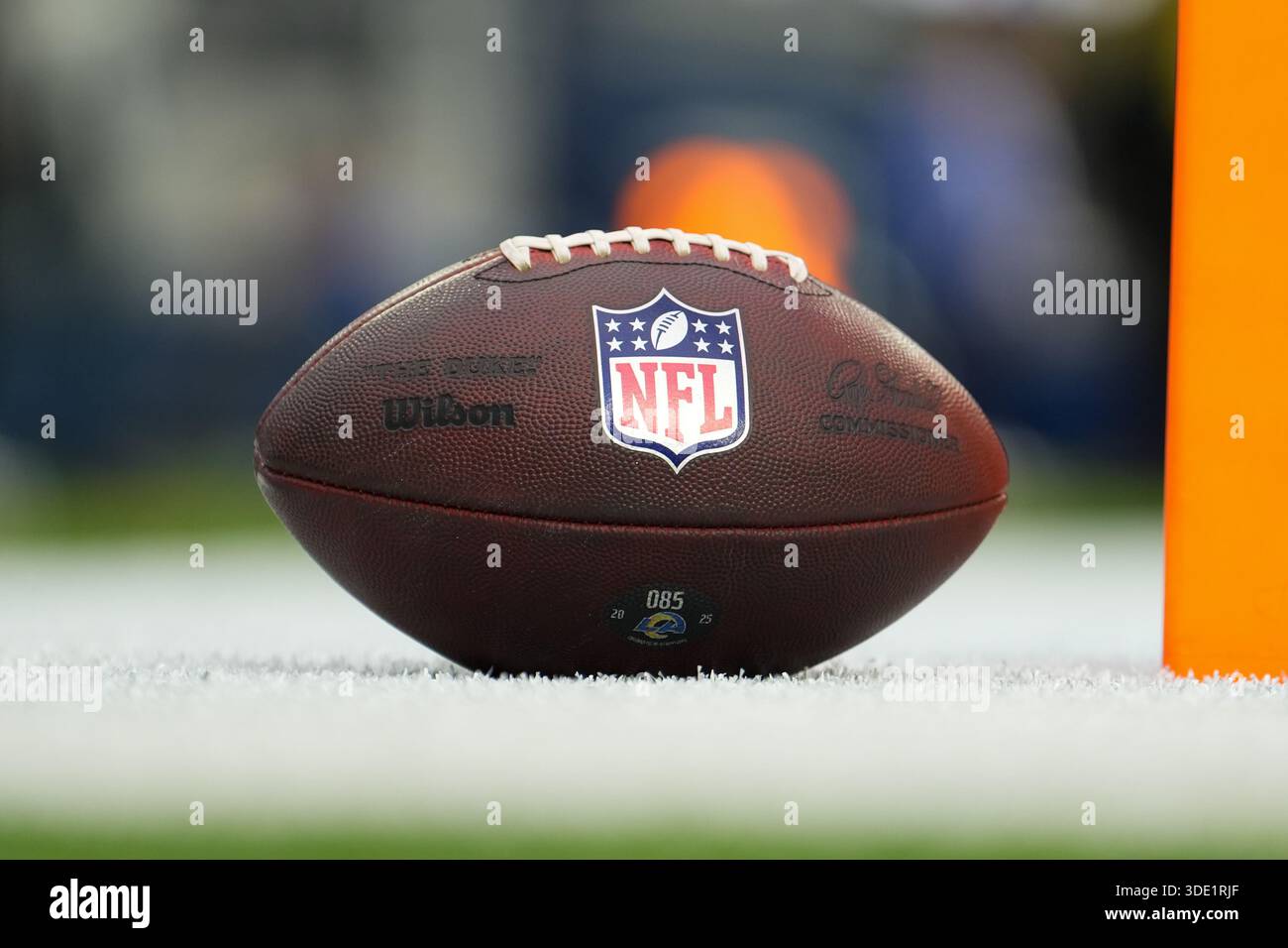 Detailed view of a Wilson NFL football before an NFL game between the ...