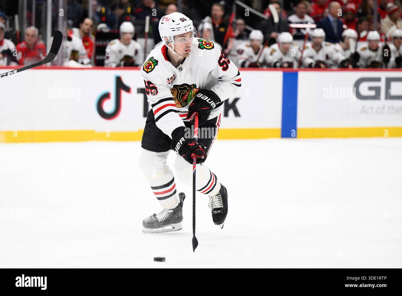 Chicago Blackhawks defenseman Artyom Levshunov (55) in action during ...
