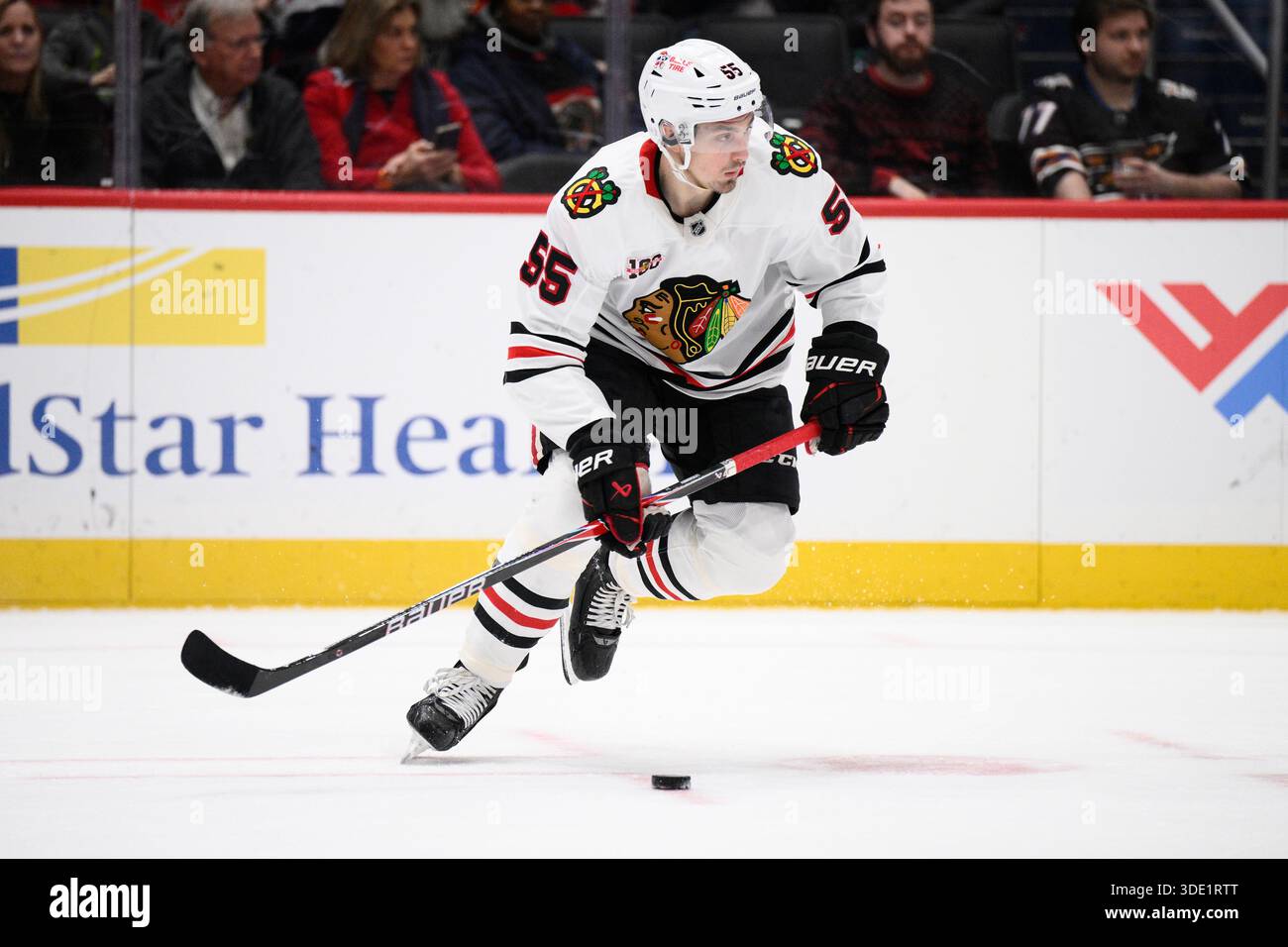 Chicago Blackhawks defenseman Artyom Levshunov (55) in action during ...