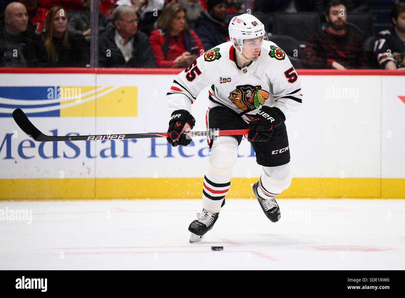 Chicago Blackhawks defenseman Artyom Levshunov (55) in action during ...