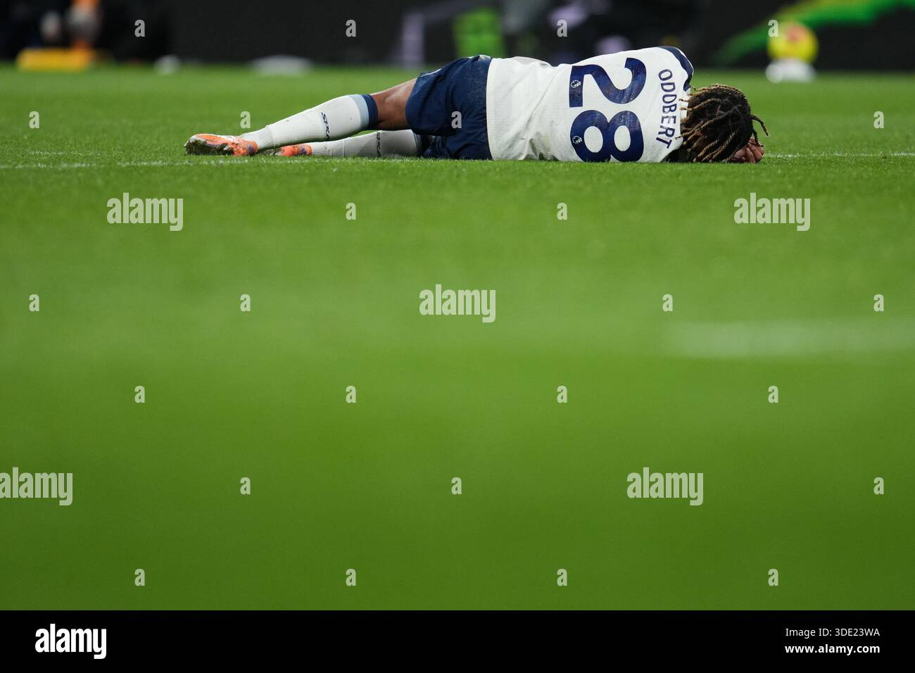 Wilson Odobert of Tottenham Hotspur goes down injured during the ...