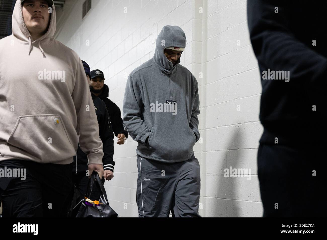 Baltimore Ravens quarterback Lamar Jackson (8) arrives before an NFL ...