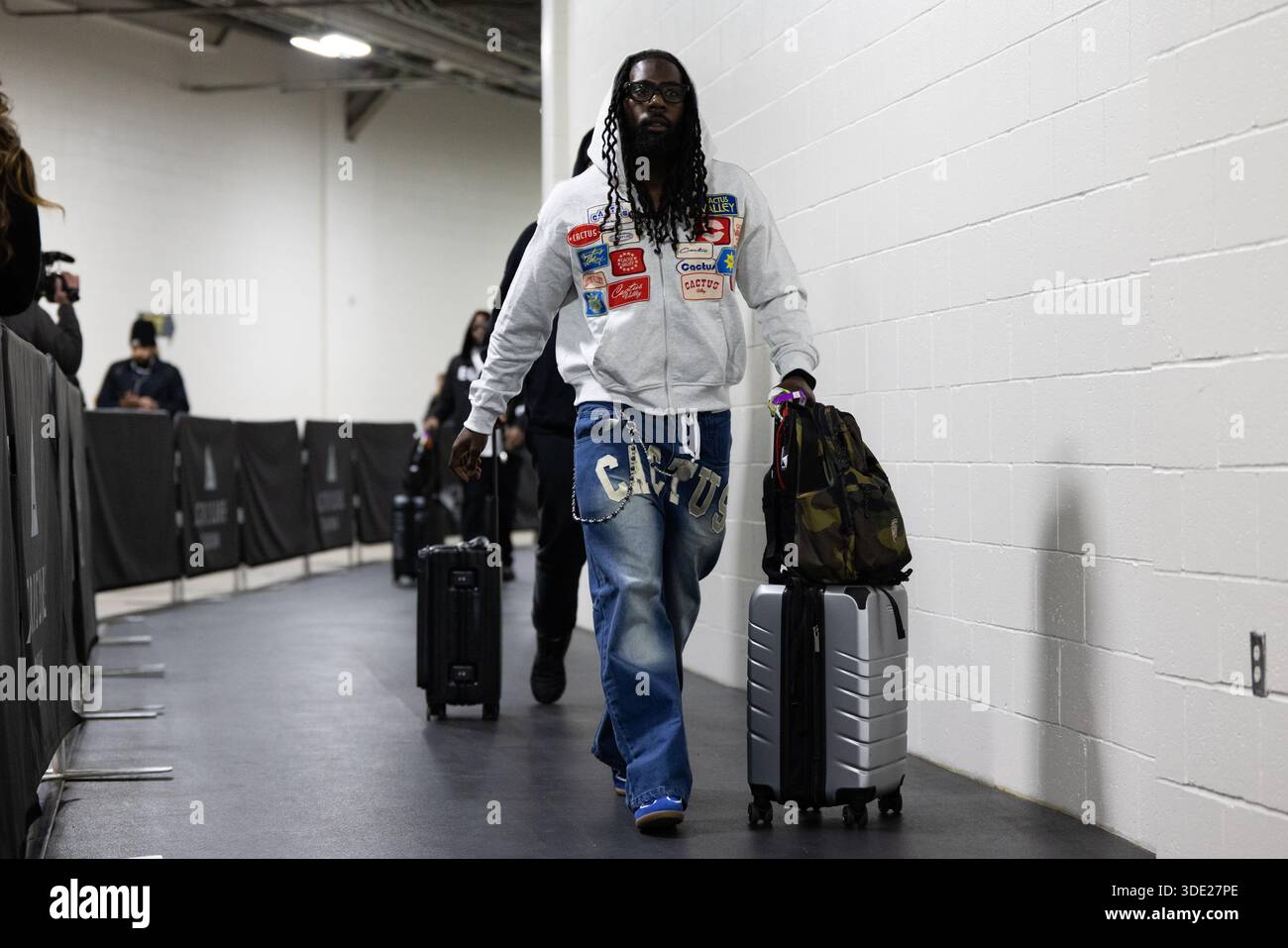 Baltimore Ravens linebacker Carl Jones (48) arrives before an NFL ...