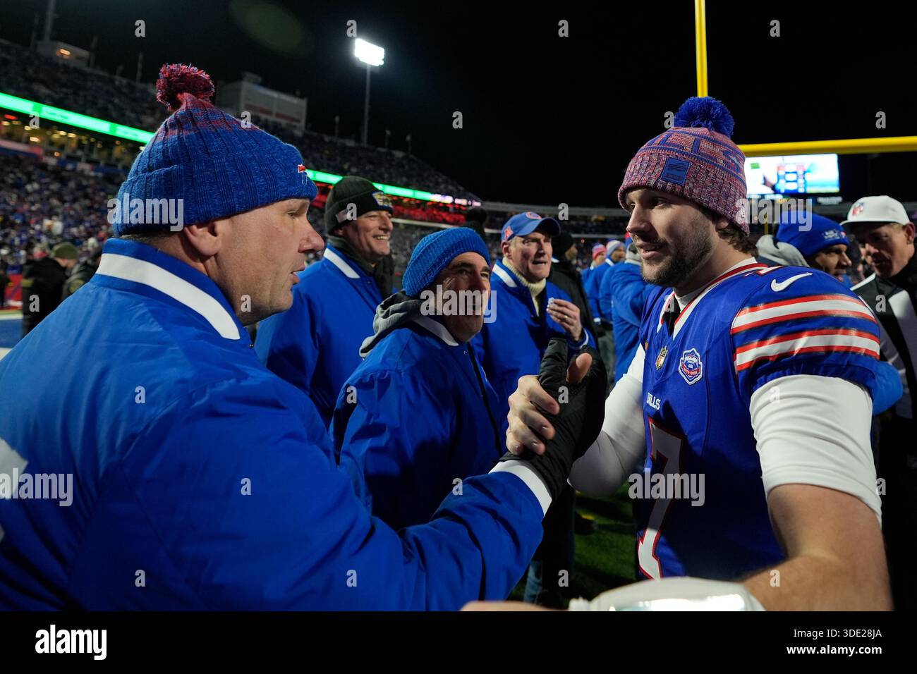 Buffalo Bills quarterback Josh Allen (17) greets participants of a ...