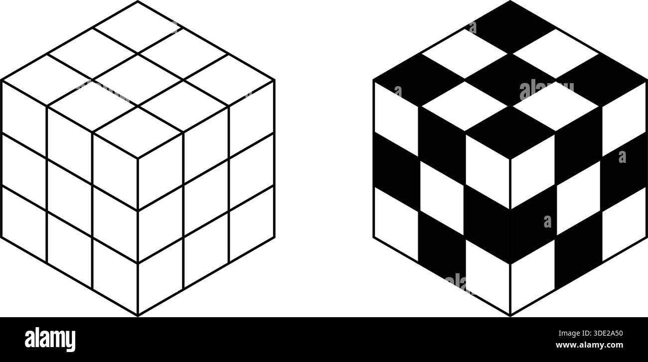 Puzzle cube logic game. Isometric cubic shapes in 3D projection ...
