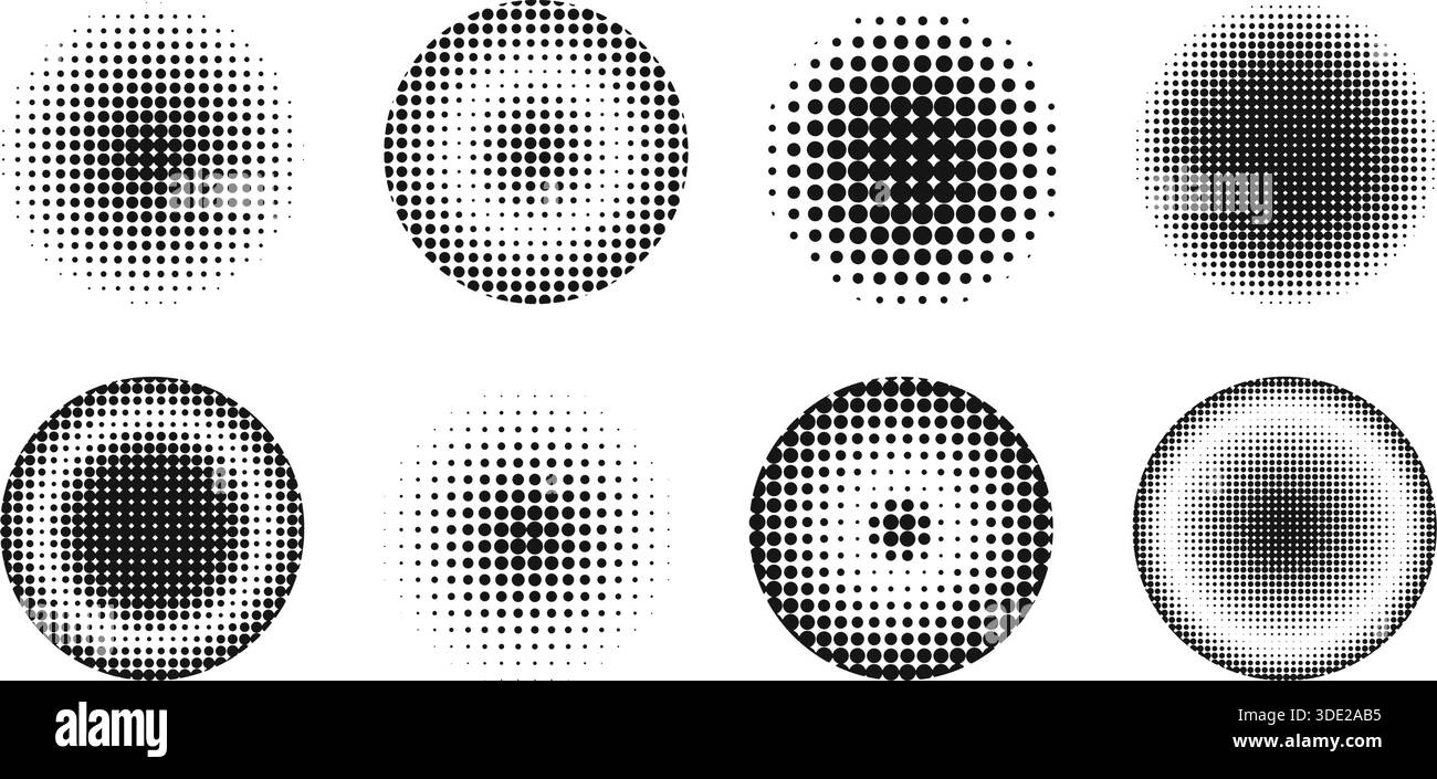 Set of round frames and concentric circles with polka dot texture ...