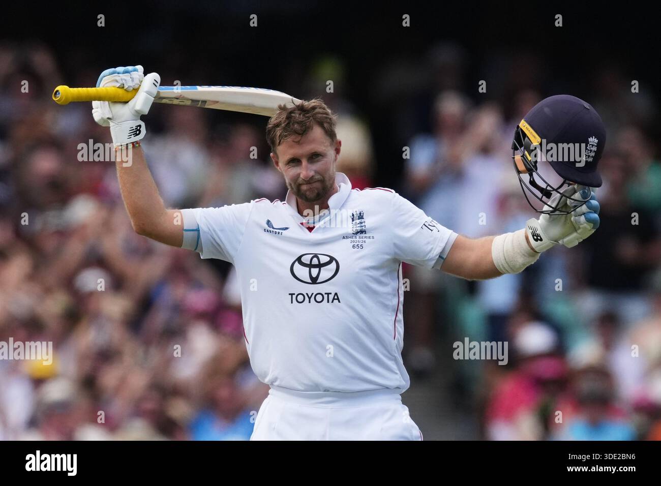 England's Joe Root celebrates after scoring a century during play on ...