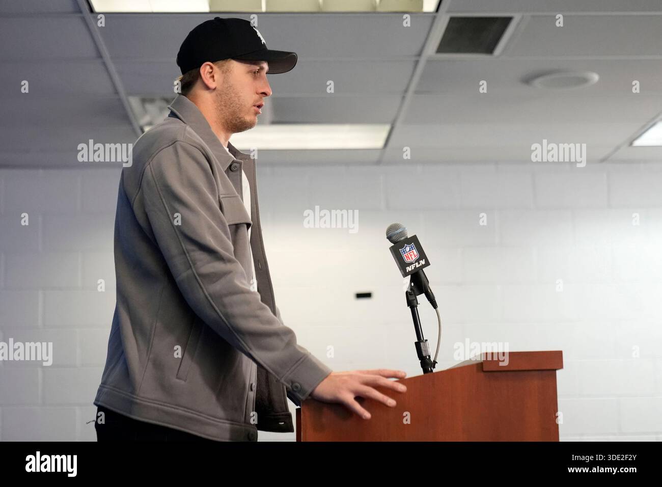 Detroit Lions quarterback Jared Goff speaks during a news conference ...