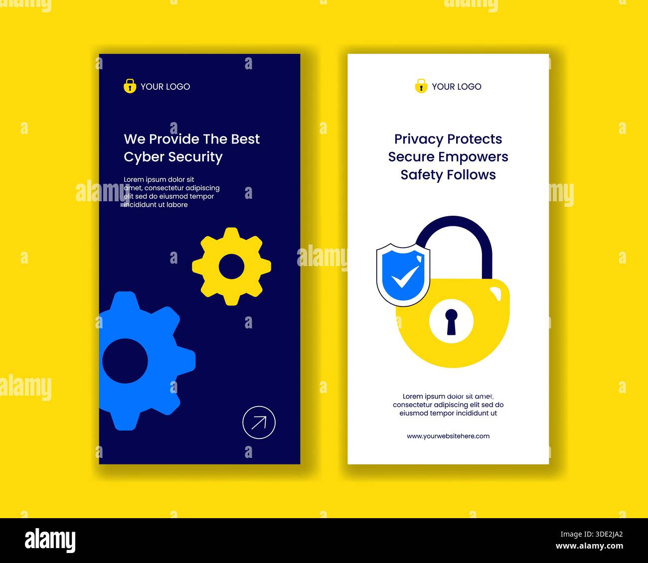 Vertical Banner Illustration with Data Privacy and Cyber Security Flat ...